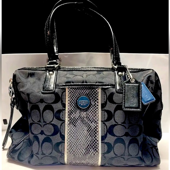 Coach | Bags | Coach Signature Python Stripe Tote Shoulder Canvas ...